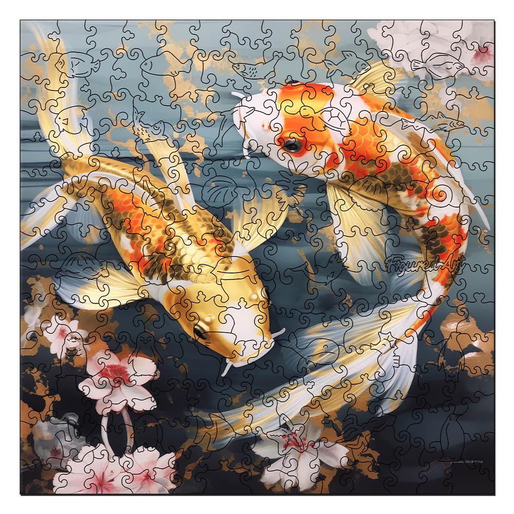 Wooden Puzzle - Koi Fish and Flowers – Figured'Art