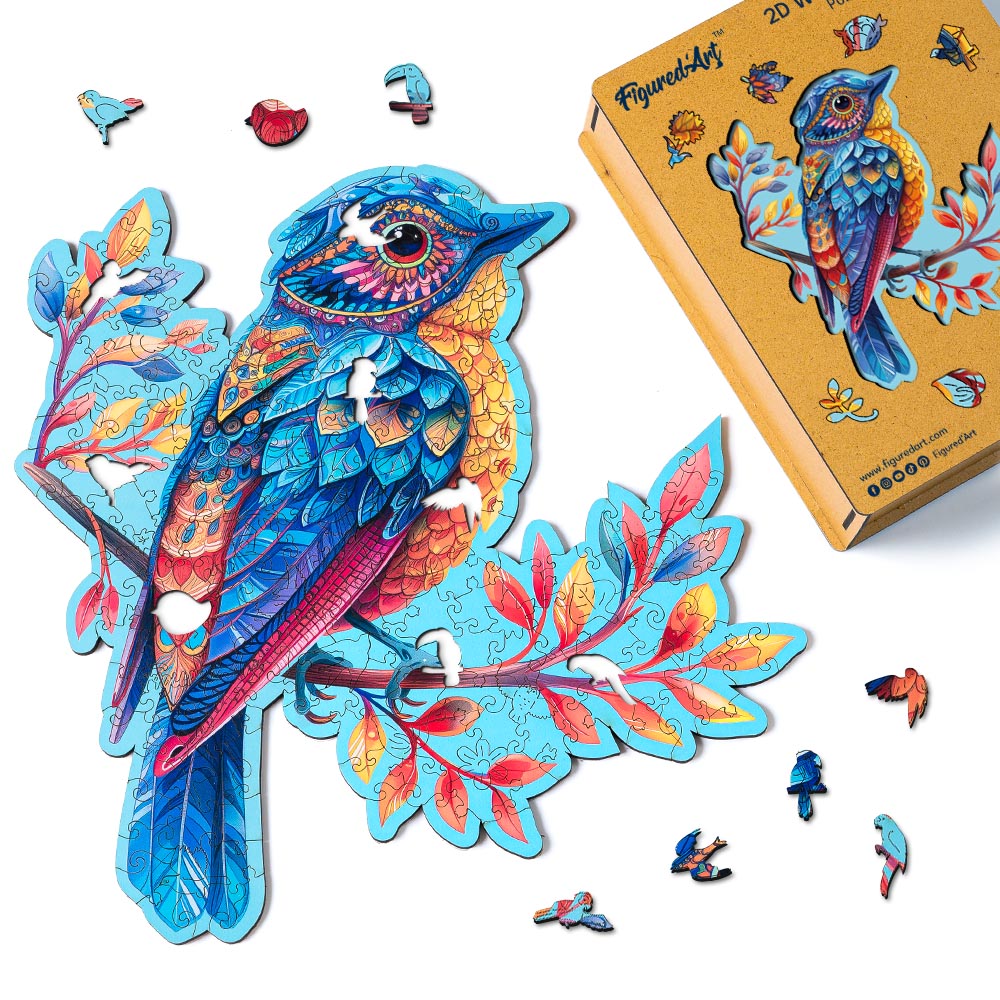 Wooden Puzzle - Blue Bird on Branch – Figured'Art