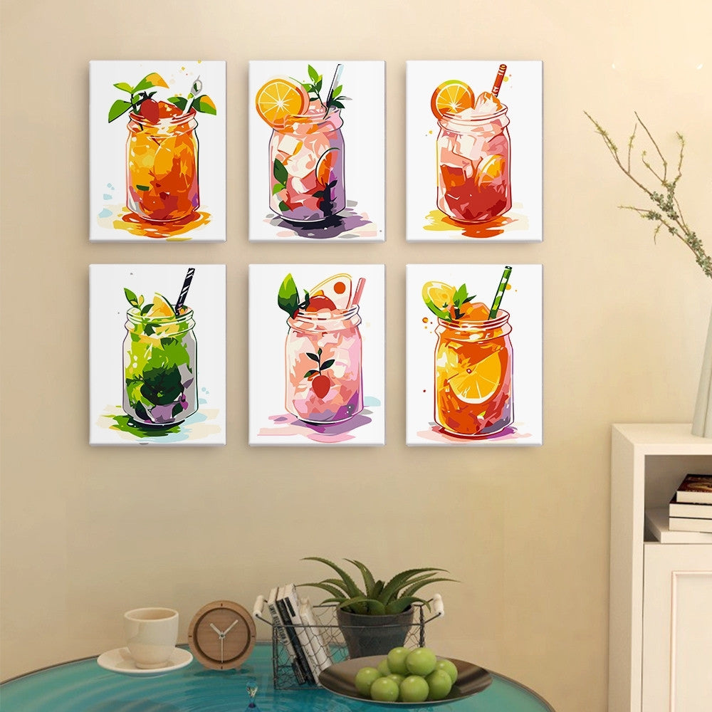 Mini Paint by numbers 15x20cm (6 pieces) - Fruity Mason Jar Drinks ...