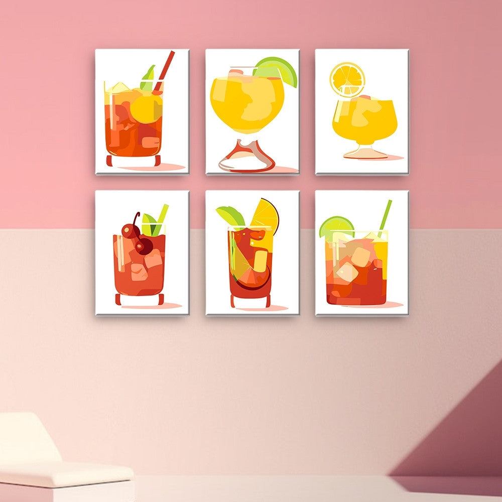 Mini Paint by numbers 15x20cm (6 pieces) - Tropical Cocktails – Figured'Art