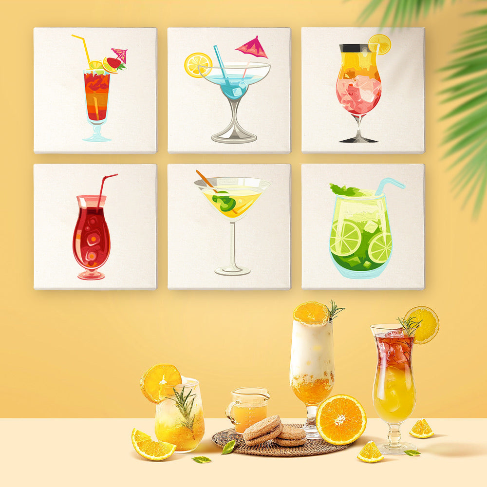 Mini Paint by numbers 15x15cm (6 pieces) - Cocktail Wall Art Series ...