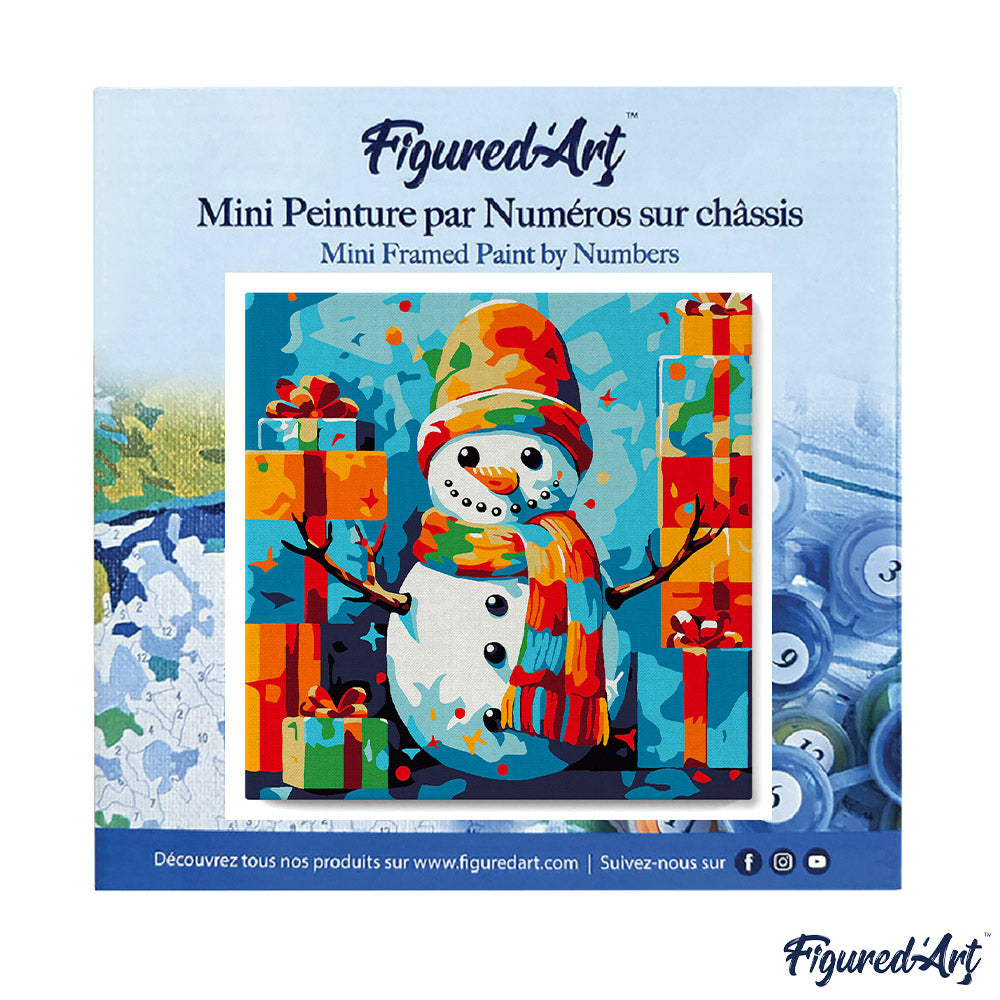 Mini Paint by numbers 8"x8" framed - Snowman and Gifts – Figured'Art
