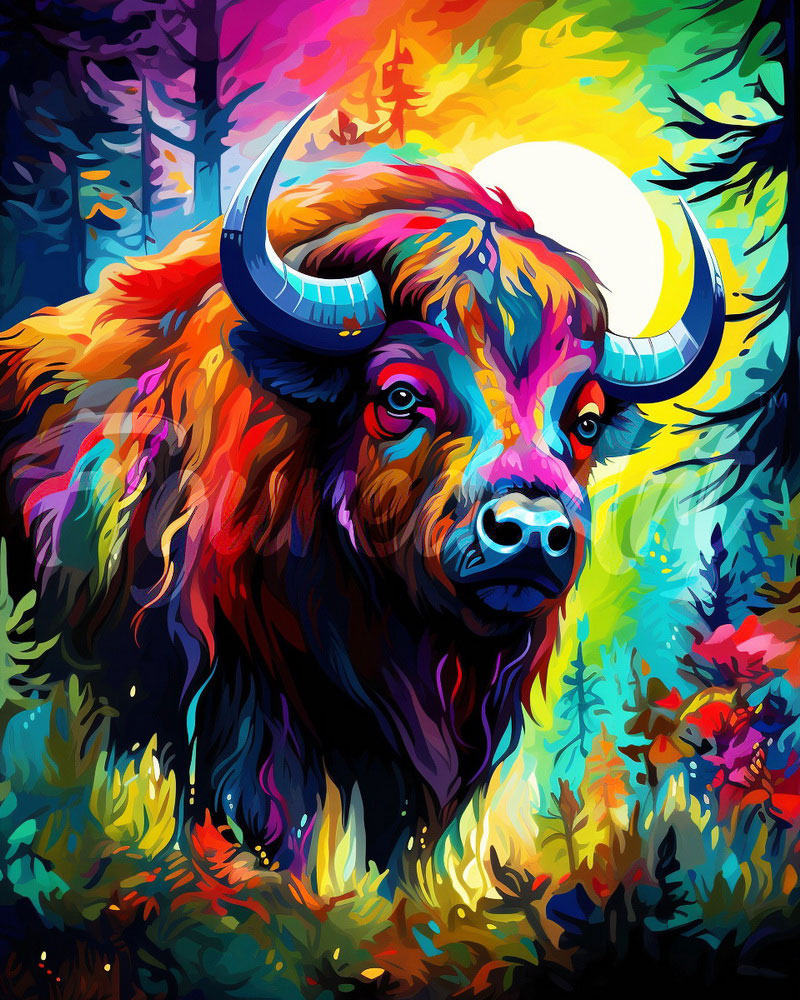 Diamond Painting - Colourful Abstract Bison – Figured'Art