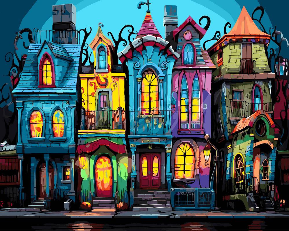 Paint by Numbers for adults UK - Colourful Gothic Houses – Figured'Art