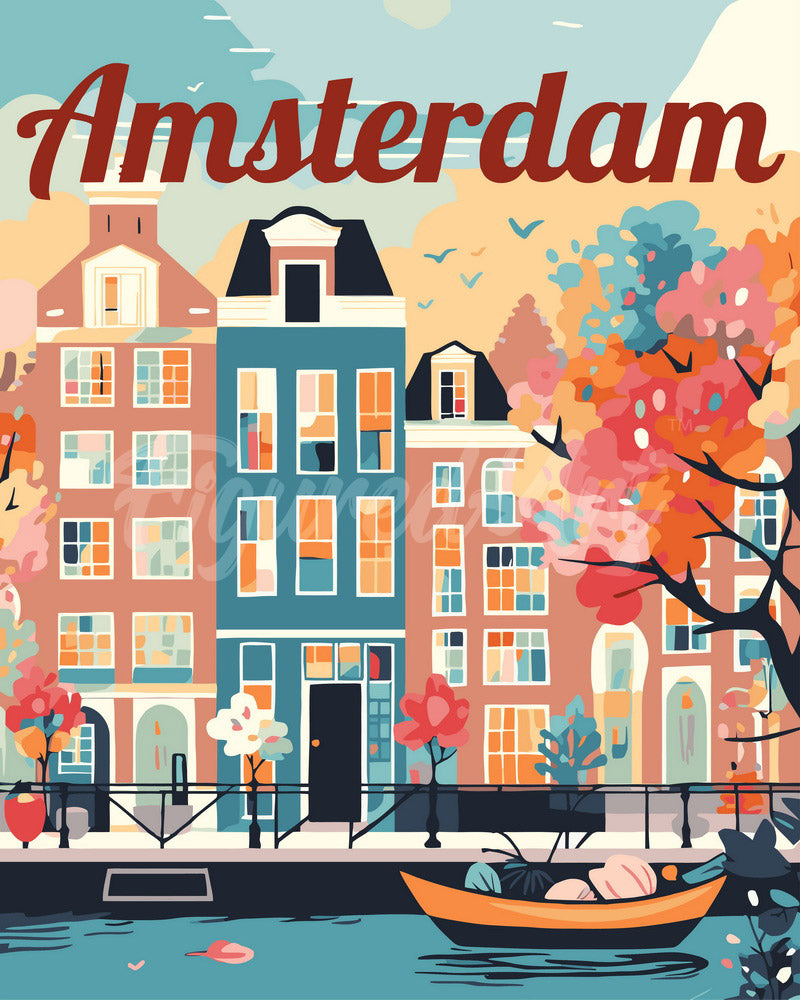Paint by Numbers for adults UK - Travel Poster Amsterdam in Bloom ...